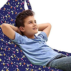 Lunarable Party Lounger Chair Bag, Celebration Theme Repetitive Pattern of Christmas Ornaments Merry Noel Winter, High Capacity Storage with Handle Container, Lounger Size, Multicolor
