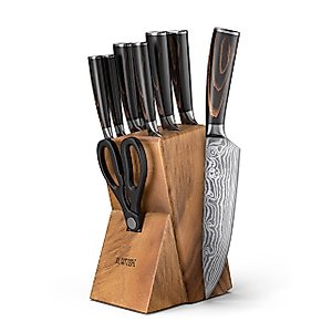 Yatoshi 9 Piece Block Set - Pro Kitchen Knife Set Ultra Sharp High Carbon Steel with Ergonomic Handle
