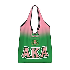 GGFF AKA Tote Shopping Bags 15 inchx15.7 inch Reruseable Washable Waterproof Grocery Bag Sorority Shopping Bag is 4.3 inchx 4.7 inch Folded Bag fits in Pocket, Pink-green, One Size