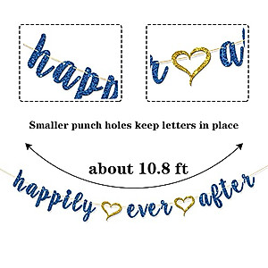 RoadSea Happily Ever After Banner - Bachelorette Party Garland Supplies - Engagement - Wedding Party Decorations - Blue Glitter