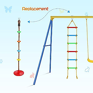 Swing Sets for Backyard, 4 in 1 Swing Sets with Heavy-Duty A-Frame Metal 550lbs Outdoor Swing Stand,1 Swing Seat,1 Nest Swing Seat,1 Climb Ladder,1 Rope Ladder for Backyard and Playground