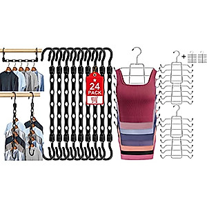 24 Pack Hangers Space Saving Magic Sturdy Closet Hangers + 2 Pcs Tank Top Hangers Space Saving Bra Organizer 360° Rotating Hook Foldable College Dorm Room Essentials Camisoles Bras Belts Silver, Black