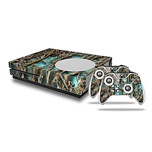 WraptorSkinz Decal Vinyl Skin Wrap Compatible with Xbox One S Console and Controllers - WraptorCamo Grassy Marsh Camo Neon Teal