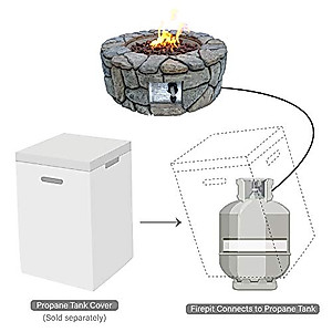 Teamson Home Round Stone Look Propane Gas Fire Pit Fire Table with ETL Certification, PVC Cover and Lava Rocks for Outdoor Patio Garden Backyard Decking Décor, 40,000 BTU, 28 inch Length, Gray
