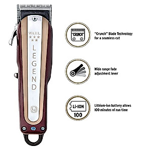 Professional 5 Star Series Cordless Legend - Full Size Hair Clipper with Precision Blades, Lithium Ion battery, and 100+ Minute Run Time for Professional Barbers & Stylists - Model 08594