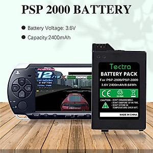 Tectra PSP 2000 Battery, 2400mAh 3.6V Rechargeable Battery Replacement for Sony PSP 3000 / PSP Slim 2000, PSP-2001, PSP-3000, PSP-3001, PSP-3002, PSP-3004, PSP-S110 Console