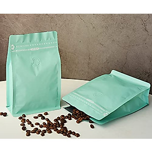 50 Pieces 0.5 LB Blue Green Coffee Bags with Aluminum Foil Liner Pack of 50, High Barrier Coffee Pouches with Degassing Valve, Ziplock Food Storage Bags with Pull Tape, 8oz/0.5lb/250gram