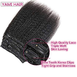 YAMI Kinky Straight Clip In Hair Extensions for Black Women Human Hair Clip in Extensions 10Pcs Brazilian Virgin hair Extensions Clip in Human Hair with Triple Weft 120g （10inch）