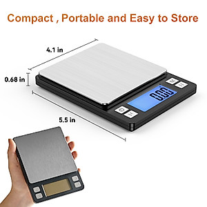 BOMATA 0.01g/1kg Upgraded Small Digital Scale, USB Rechargeable, with Larger Display and Hold,Tare Function, 9 Units, High Precision Digital Scale Grams and oz for Small Item, Kitchen…