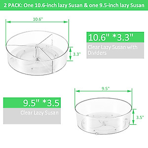 Lazy Susan Organizer, Clear Lazy Susan Turntable for Cabinet, Acrylic Lazy Susan for Table, Fridge Lazy Susan Organizer Bins 2 Pack (9 inch & 10 inch)