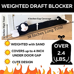 Evelots Under Door Cat Draft Stopper - Weighted - Keep Cold Air, Warm Air Out - Odor, Noise, Dust, Wind Blocker - Great for Window - Full 38 Inch Long - Heavy Duty Kitty Cat - Hanging Loops