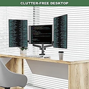 UPGRAVITY Triple Monitor Mount, 3 Monitor Stand Desk Mount for Three Flat/Curved Computer Screens Up to 27”, Fully Adjustable Gas Spring Monitor Arms Hold up to 17.6lbs Each, VESA 75x75/100x100