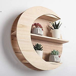 HEALLILY Crescent Moon Shelf for Crystals Wall Mounted Moon Shelf Wall Decor Farmhouse Wooden Shelf for Bathroom Bedroom Living Room