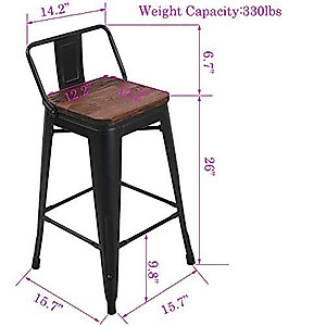 Changjie Furniture 26 Inch Bar Stools Set of 4 Industrial Metal Barstools Counter Height Bar Stool with Backs for Home Kitchen (26 inch, Black)