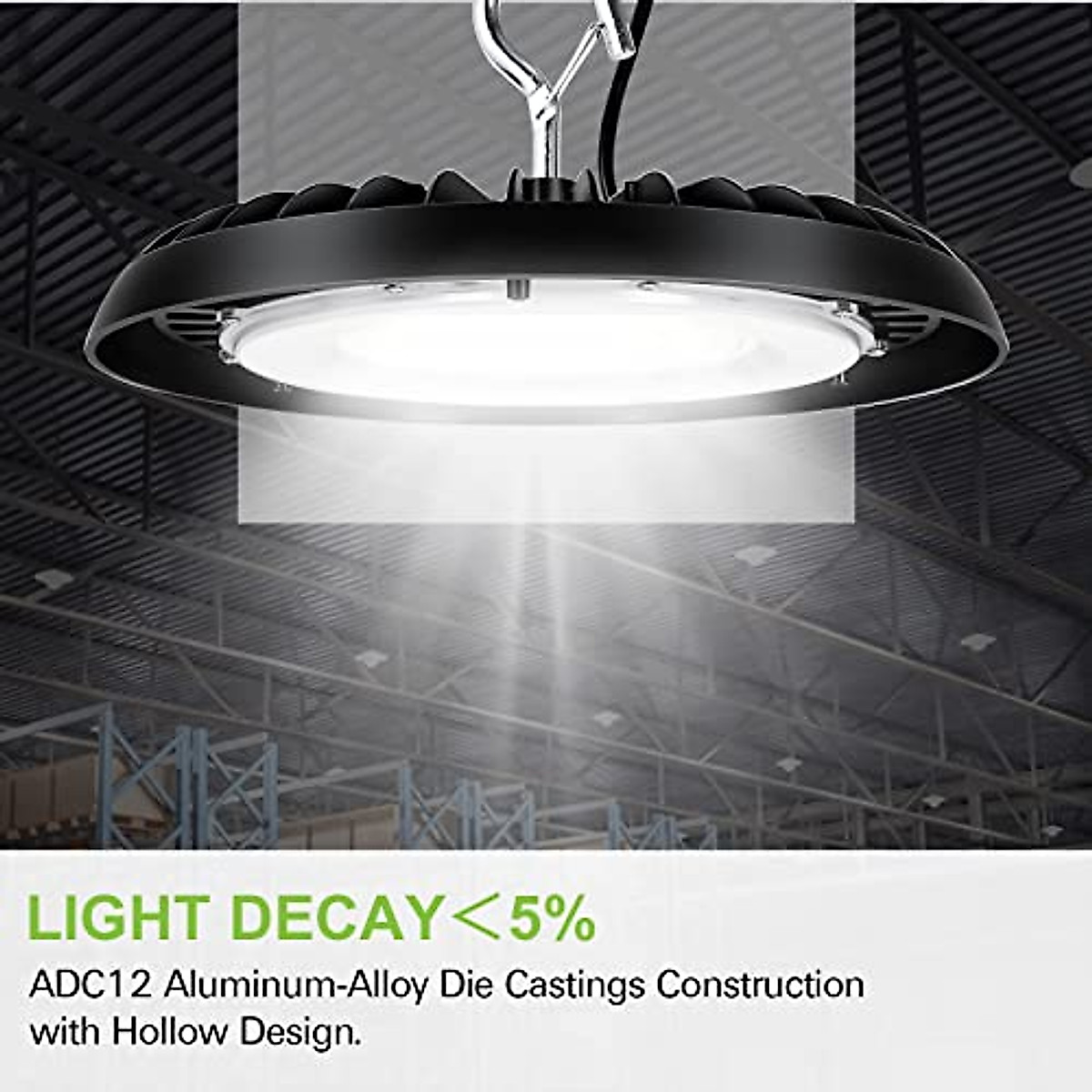 hykolity LED High Bay Light 200W, 5000K 26,000lm UFO LED High Bay Light Fixture, [450W MH/HPS Equiv.] 120V, IP65 Commercial Warehouse Area Light for Wet Location, 2 Pack