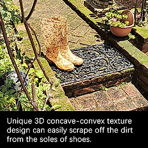 FIOZOR Original Rubber Door Mat for Outdoor Indoor, Easy Clean, Durable Waterproof Doormats, Low-Profile Rug Mats for Patio,Entry (Black Flower, 24 * 16")