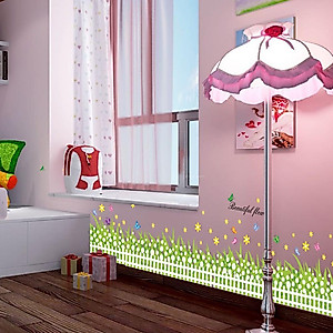 BIBITIME Garden White Fence Flower Green Grassland Borders Stickers Beautiful Butterfly Wall Decal for Kitchen Living Room Nursery Bedroom Kids Room Decor Home Art Mural