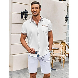COOFANDY Men's Slim Fit Dress Shirt Short Sleeve Business Casual Shirts White
