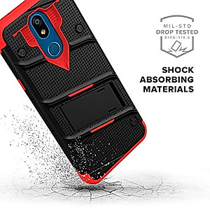 ZIZO Bolt Series LG K40 Case | Military-Grade Drop Protection w/ Kickstand Bundle Includes Belt Clip Holster LG Harmony 3 Black Red