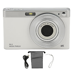 Digital Camera, 2.88 Inches IPS 4K Video Output 16X Zoom Digital Zoom Camera 50 MP for Travel (White)