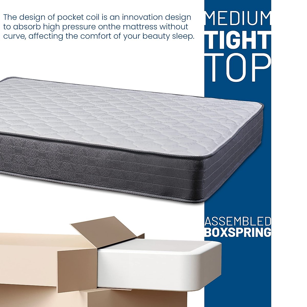 Continental Sleep Elegant Collection Innerspring Mattress with Box Spring with Frame Foundation, Twin