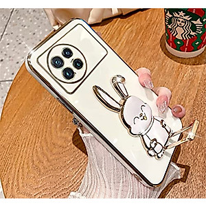 for Oneplus 11 5G Case,6D Cute Kawaii Hidden Rabbit Bunny Kickstand with Camera Protection,Luxury Plating Glitter Soft Silicone Folding Extending Bracket Phone Case for Onplus 11 for Women Girls Green