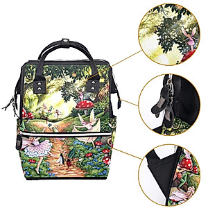LORVIES Fairies and Mushrooms Diaper Bag Backpack, Large Capacity Muti-Function Travel Backpack