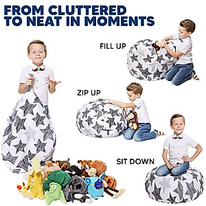 5 STARS UNITED Stuffed Animal Storage Bean Bag – Toy Storage Organizer and Bean Bag Chair for Kids Holds up to 90+ Plush Toys – Cotton Canvas Bags Cover for Boys and Girls Ages 4-11, Hatch Stars