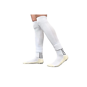 GRIP Soccer Socks with Shin Guard Sleeves & Straps | Durable and Comfortable Football Socks for Youth, Children, Girls & Adults | Non-Slip Fencing Socks for Training and Matches(White)