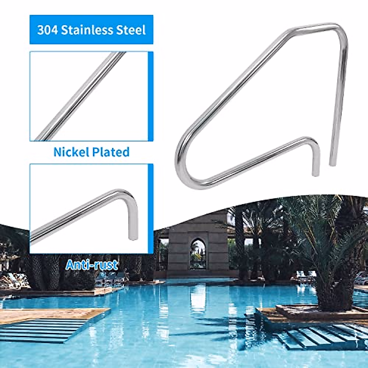 HECASA Pool Handrail Grab Rail Railing 37" Tall Swimming Pool Hand Rail ...
