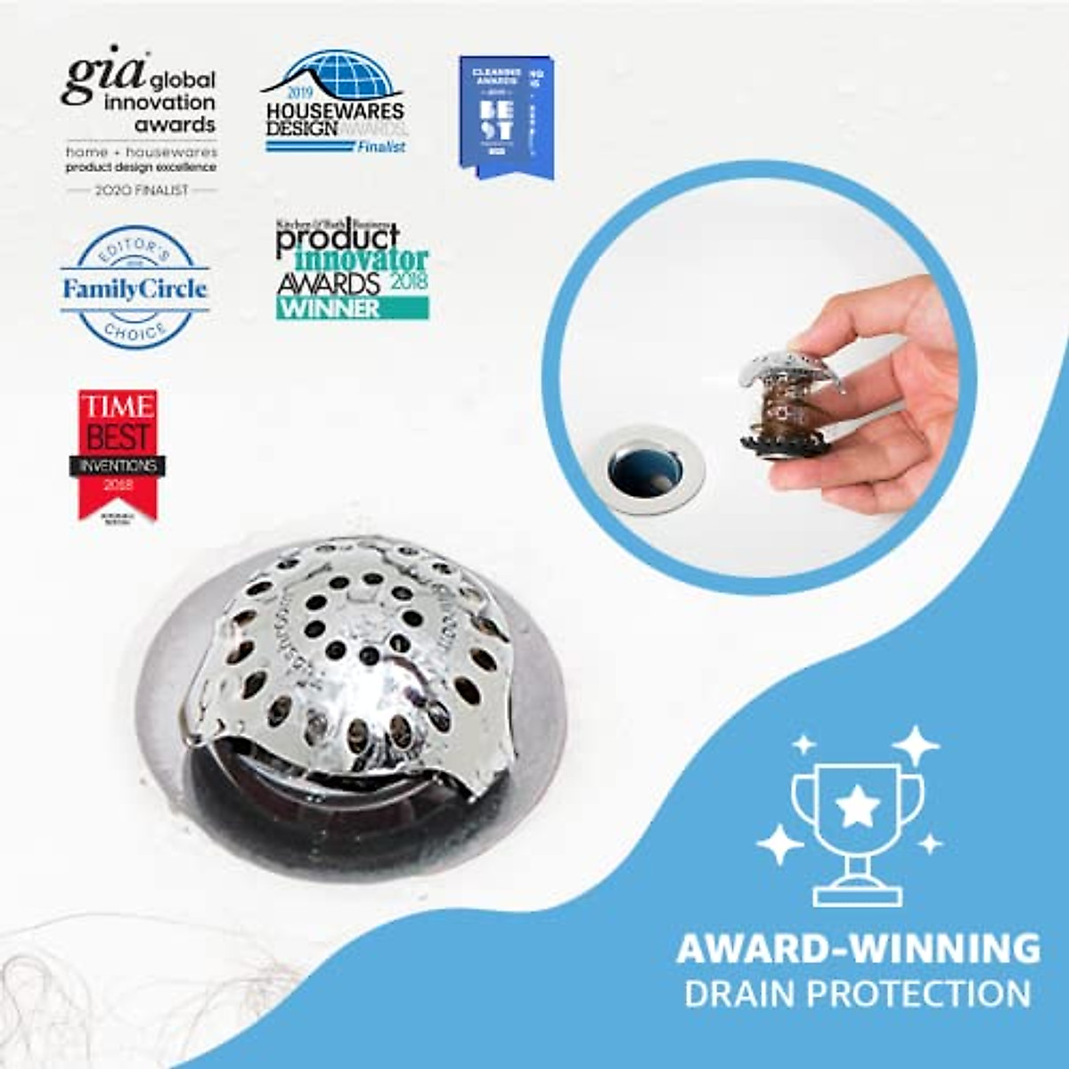 SinkShroom Ultra Revolutionary Bathroom Sink Drain Protector, Stainless Steel with Stopper