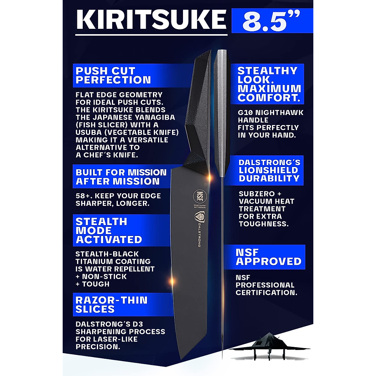 Dalstrong Kiritsuke Knife - 8.5 inch - Shadow Black Series - Black Titanium Nitride Coated - High Carbon - 7CR17MOV-X Vacuum Treated Steel Kitchen Knife - Sheath - Chef Knife - NSF Certified