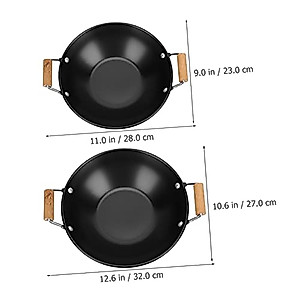 HEMOTON 2pcs Stainless Steel Griddle Korean Hot Pot Asian Cookware Non Stick Skillets Saucier Pan Cast Iron Wok with Lid Small Wok Thickened Pot Kitchen Supply Pot with Double Ear Thicken
