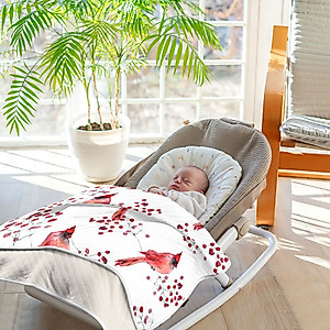 Ollabaky Cute Red Birds Baby Blanket for Boys Girls Cotton Throw Blanket Swaddle Blanket for Crib Stroller Nursery Receiving Blanket Infant Toddler Unisex 30"x40"