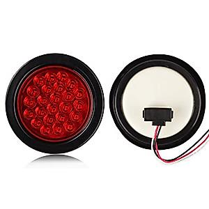 4Pcs 4 Inch Round Led Trailer Tail Lights Red 24 LED Waterproof 4" Brake Stop Turn Tail Marker Trailer Lights Sealed Flush Mount for Truck Trailer RV Boat Jeep UTE UTV 12V Grommet and Plug Included