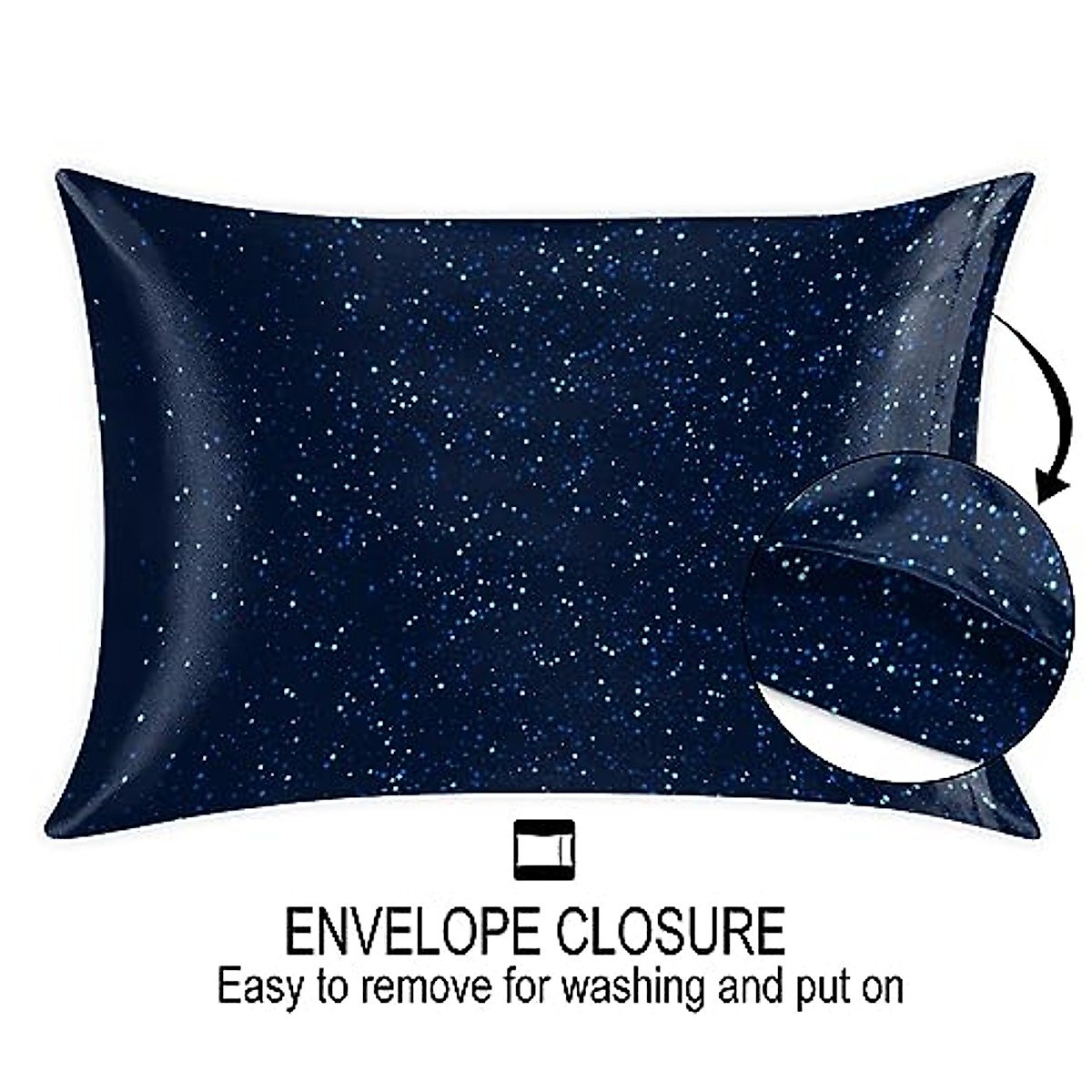 Blue Starry Satin Pillow Cases Silk Satin Pillowcase for Hair and Skin Standard Set of 2 Super Soft Silk Pillowcase with Envelope Closure (20x26 in)