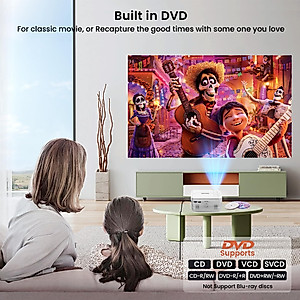 BIGASUO Upgrade HD Bluetooth Projector Built in DVD Player, Mini Video Projector 1080P Supported Compatible with TV/HDMI/VGA/AV/USB/TF SD Card, Portable Outdoor Movie Projector