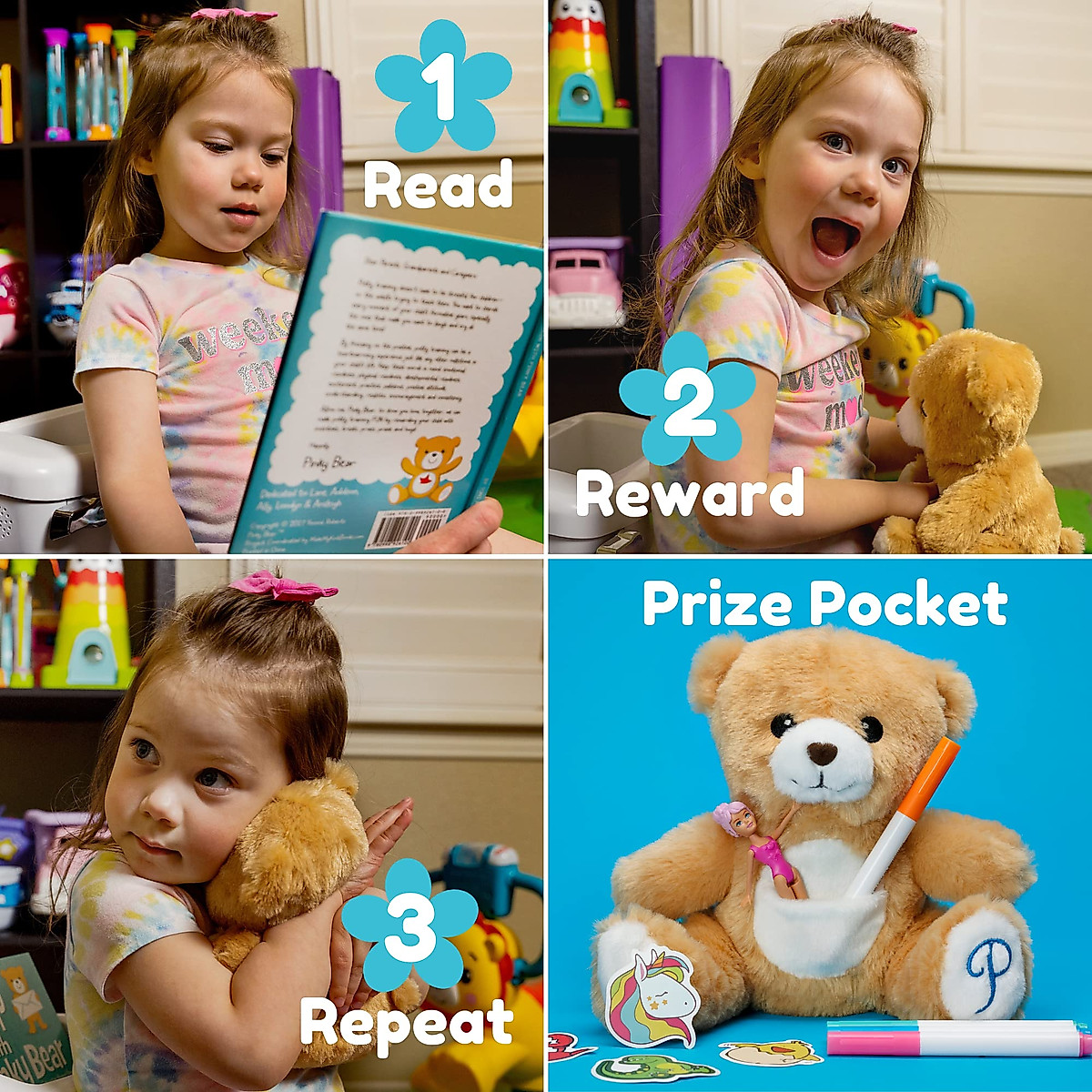 Potty Train with Pinky Bear, Reward Based Potty Training Bear w/Prize Pocket/Pouch & Childrens Board Book, Learning Tool for Toddlers, Boys & Girls - Teaching Potty Chair Fun & Awareness Ages 2-3+