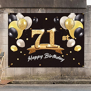 PAKBOOM Happy 71st Birthday Banner Backdrop - 71 Birthday Party Decorations Supplies for Men - Black Gold 4 x 6ft