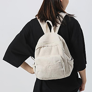 Eagerrich Small Mini Backpack Purse for Women Travel Corduroy Bag for Women Cute Aesthetic(White)