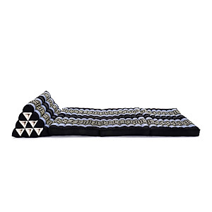 Leewadee Comfortable Japanese Floor Mattress - Thai Floor Bed with Triangle Cushion - Futon Mattress - XL Extra Wide Thai Massage Mat, 67 x 31 inches, Blue, Kapok Filling