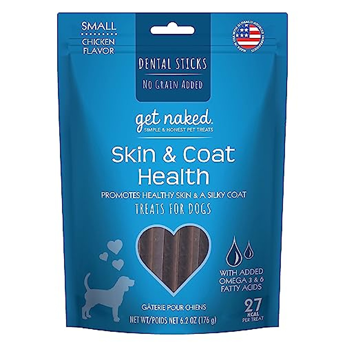 Get Naked Grain Free 1 Pouch 6.2 Oz Skin & Coat Dental Chew Sticks, Small