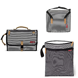 Skip Hop Baby 3-Piece Travel Essentials Gift Set with Wet Dry Bag, Changing Pad, and Stroller Organizer, Black Stripe