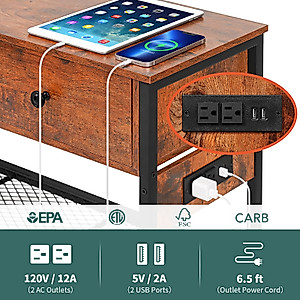 Yoobure Console Table with 3 Drawers, 47" Entryway Table with Storage Shelves, Narrow Long Sofa Table with Outlets & USB Ports, 3-Tier Entry Table, Couch Table for Living Room, Hallway, Foyer, Hall