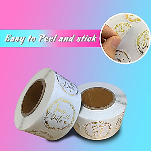Save The Date Stickers Labels 500 Pieces Per Roll Real Gold Foil Embossed Envelope Stickers for Birthday Wedding Baby Shower Party Invitation 1.5 Inch