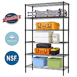 Tyyps Wire Shelving Unit Shelving Rack Shelf 6 Shelf 42" W X16 D X72 H Heavy Duty Height Adjustable for Restaurant Garage Pantry Kitchen Wire Rack NSF - Black