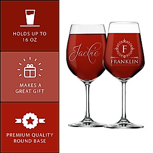 The Wedding Party Store, Personalized 16oz Wine Glass with Stem - Custom Engraved with Any Name and Initial