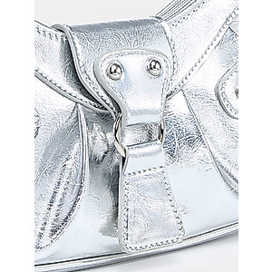 Verdusa Women's Pleated Hobo Shoulder Bag Metallic PU Leather Clutch Handbag Silver one-size