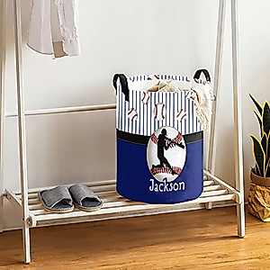 CustomLife Ball Sports Baseball Customized Dirty Clothes Laundry Basket with Knitting Handle Dirty Clother Bag 19.69 inch (H) x 14.17 inch (W) Multi 1 14.17 X 19.69 inches