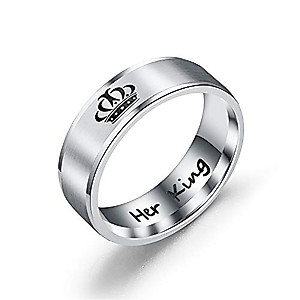 AluoWang King Queen Rings for Couples Set Promise Rings for Him and Her Customizable Matching Wedding Rings for Couples Engagement Rings Black Blue Valentine's Jewelry Gift (Silver Prince Princess)